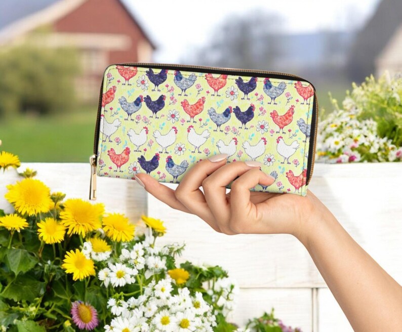Classic Chicken Artistic Design Women's Vegan Leather Creulty Free Long ...