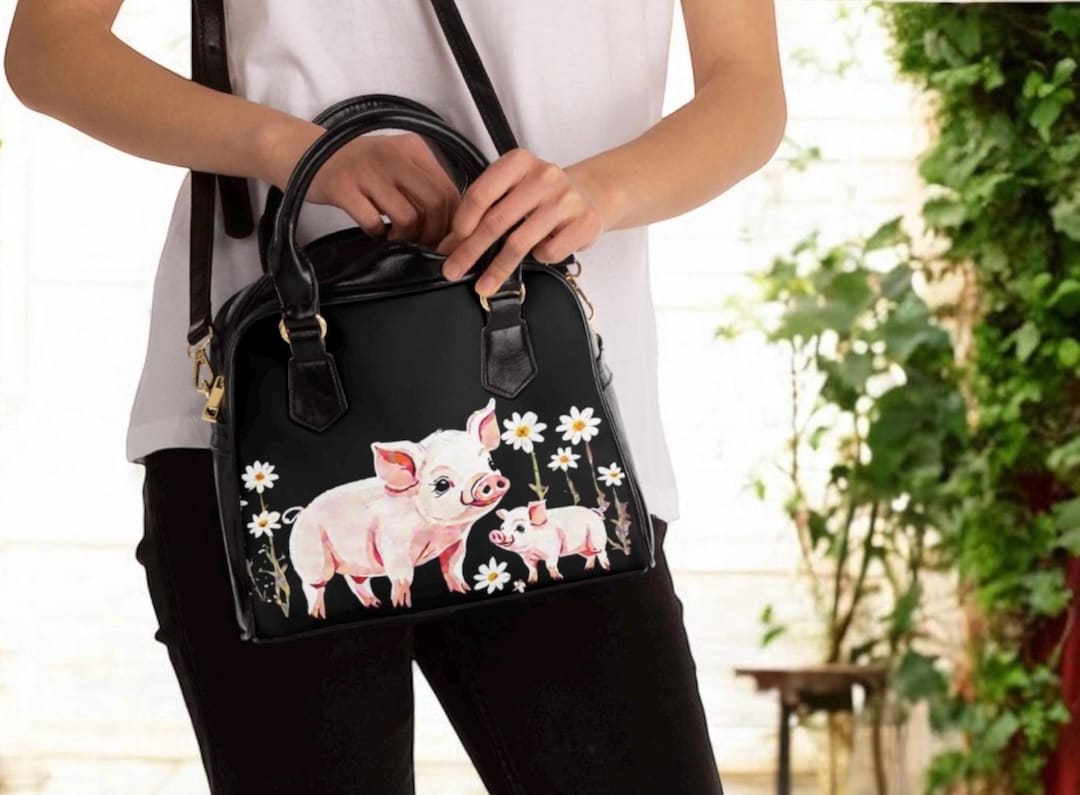Shoulder Handbag, Piggy Artwork Purse, Pig Lover Small Bag, Vegan ...