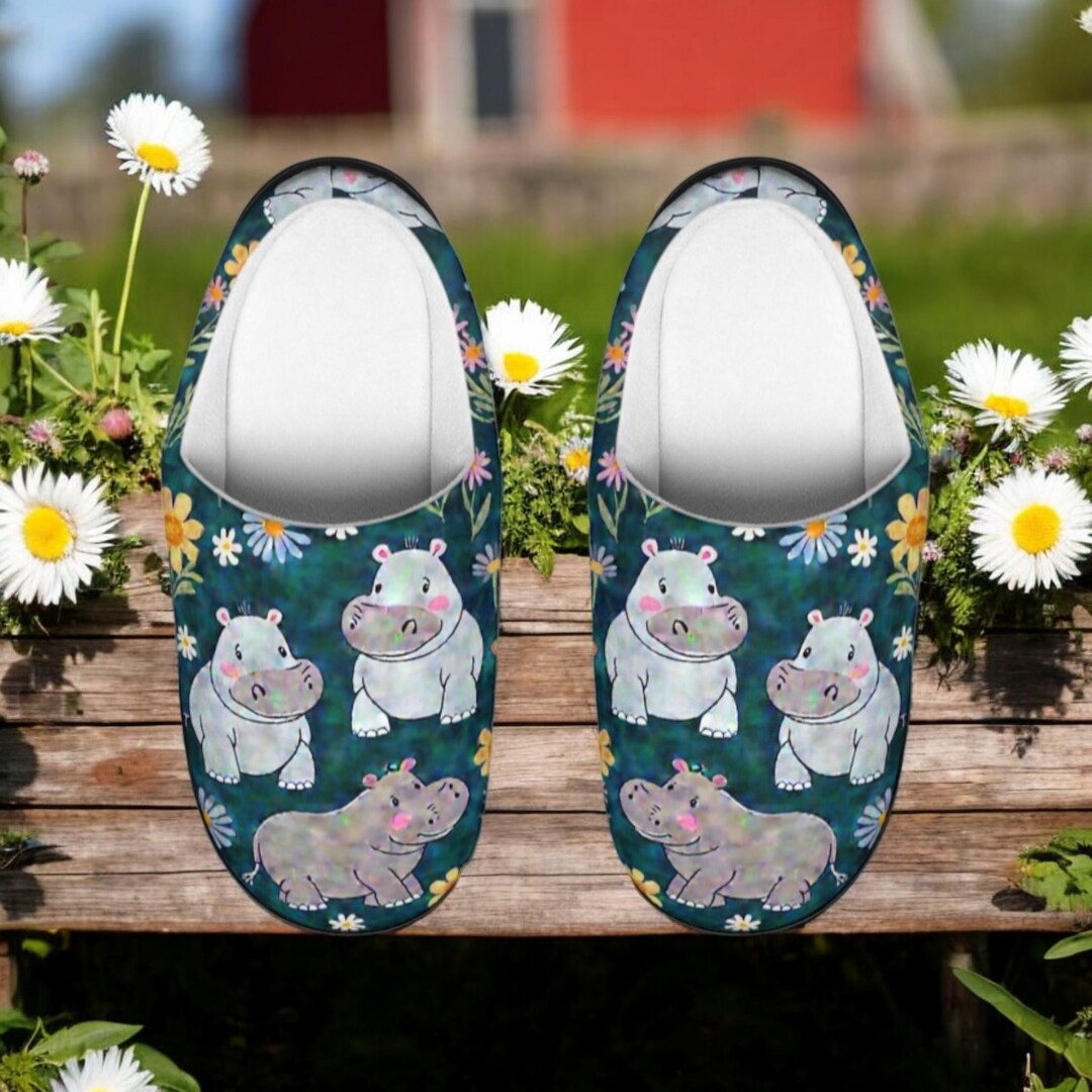 Chunky Floral Hippos Origional Artwork Design Women's Cute Comfy Custom ...