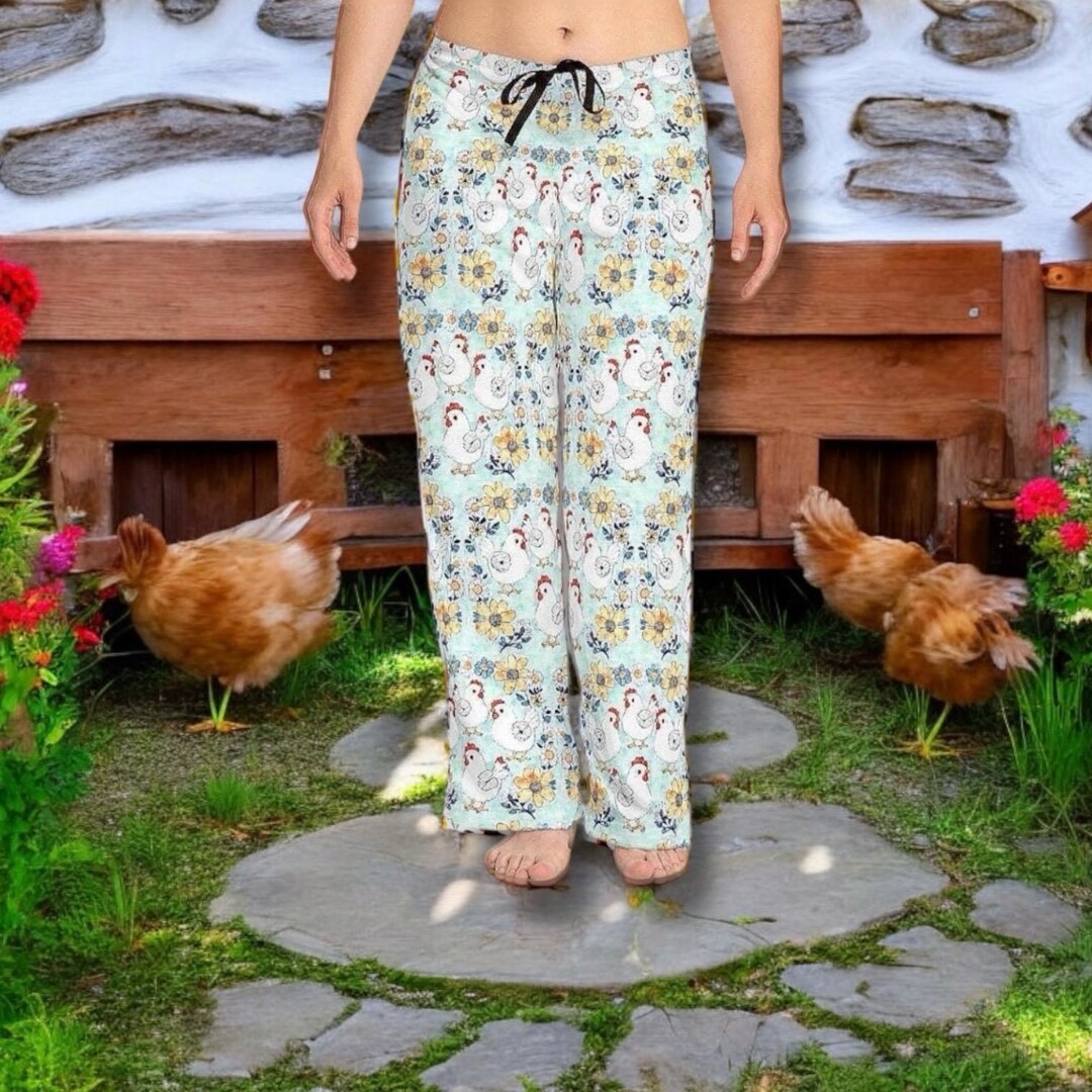 Chicken Print Pajama Pants for Women, Cute Farm Animal Sleepwear ...