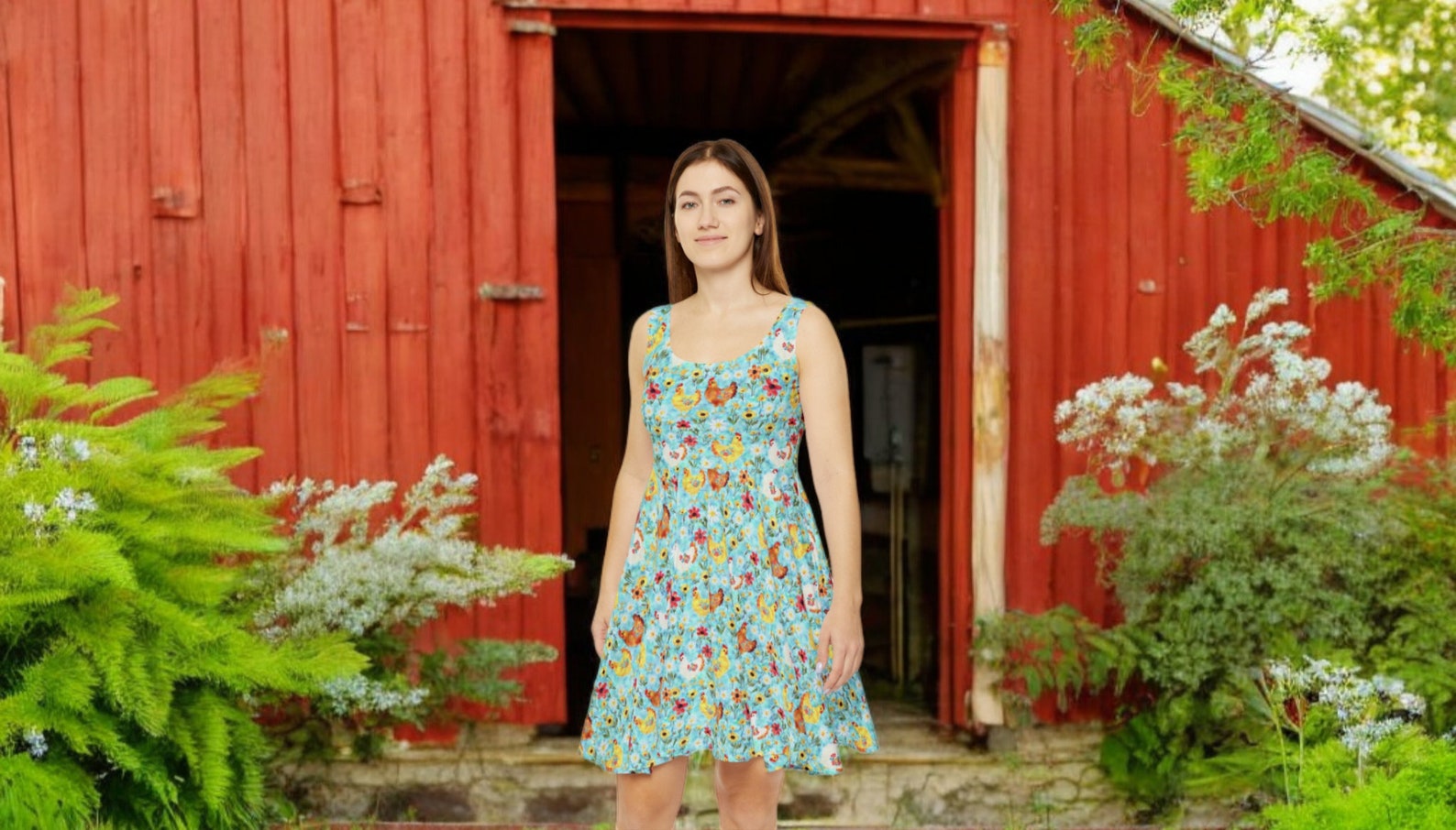 Teal Chicken Artistic Custom Design Women's Custom Artful Sundress ...