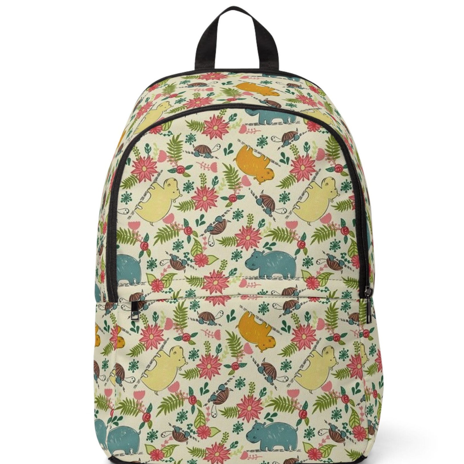 Cute Hippo & Turtle Artistic Design Custom Nylon Artful Backpacks ...