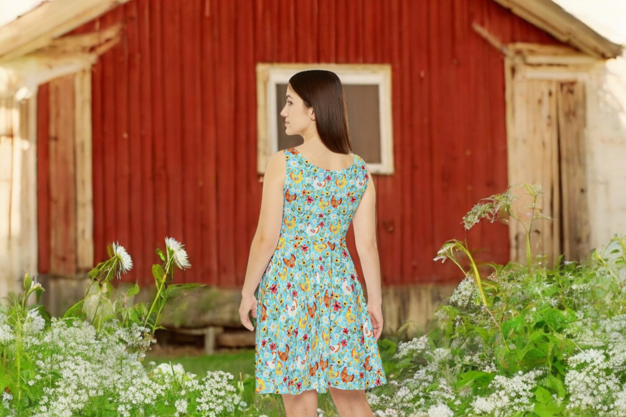 Teal Chicken Artistic Custom Design Women's Custom Artful Sundress ...