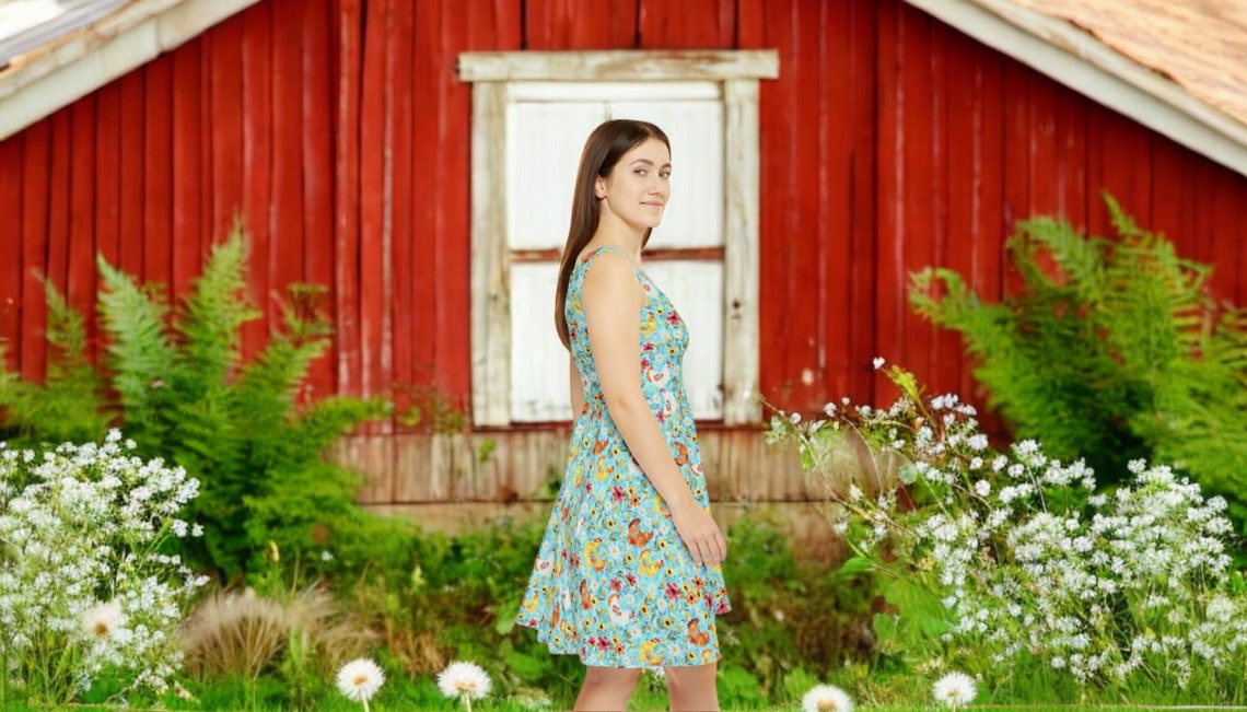 Teal Chicken Artistic Custom Design Women's Custom Artful Sundress ...