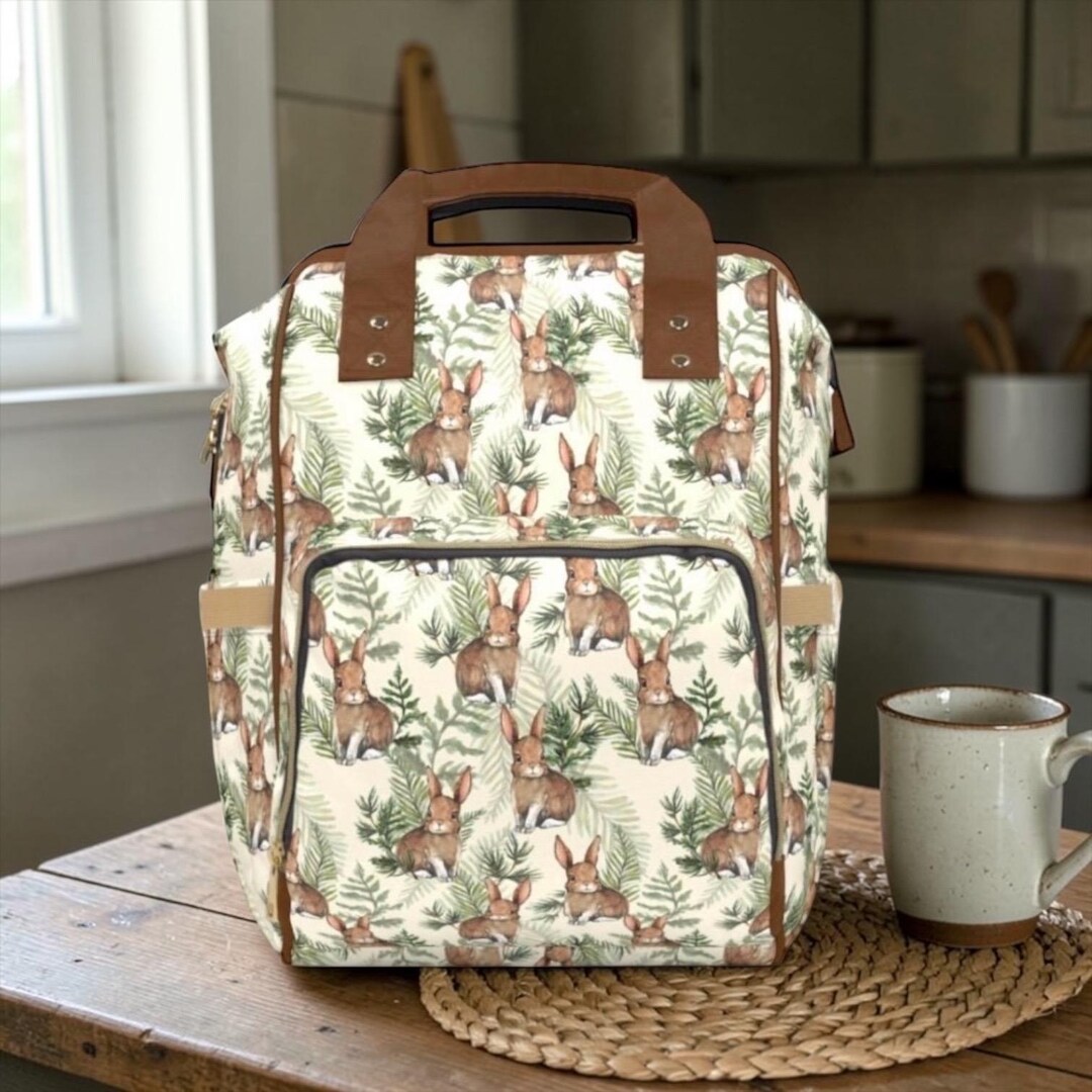 Woodland Bunny Backpack, Cottagecore Rabbit Print Daypack, Watercolor ...