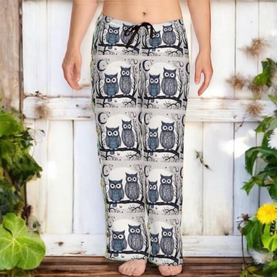 Owl Pajama Pants for Women, Boho Celestial Owl Print Sleepwear, Lounge ...