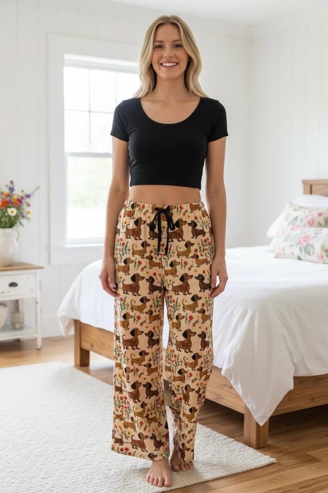 Dachshund Pajama Pants, Doxie Mom Wildflower Lounge Pants, Weenie Dog ...