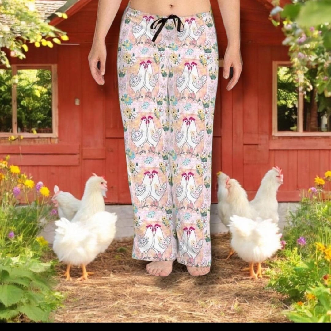 Chicken Pajama Pants for Women – Pink Floral Hen Print Lounge Pants ...