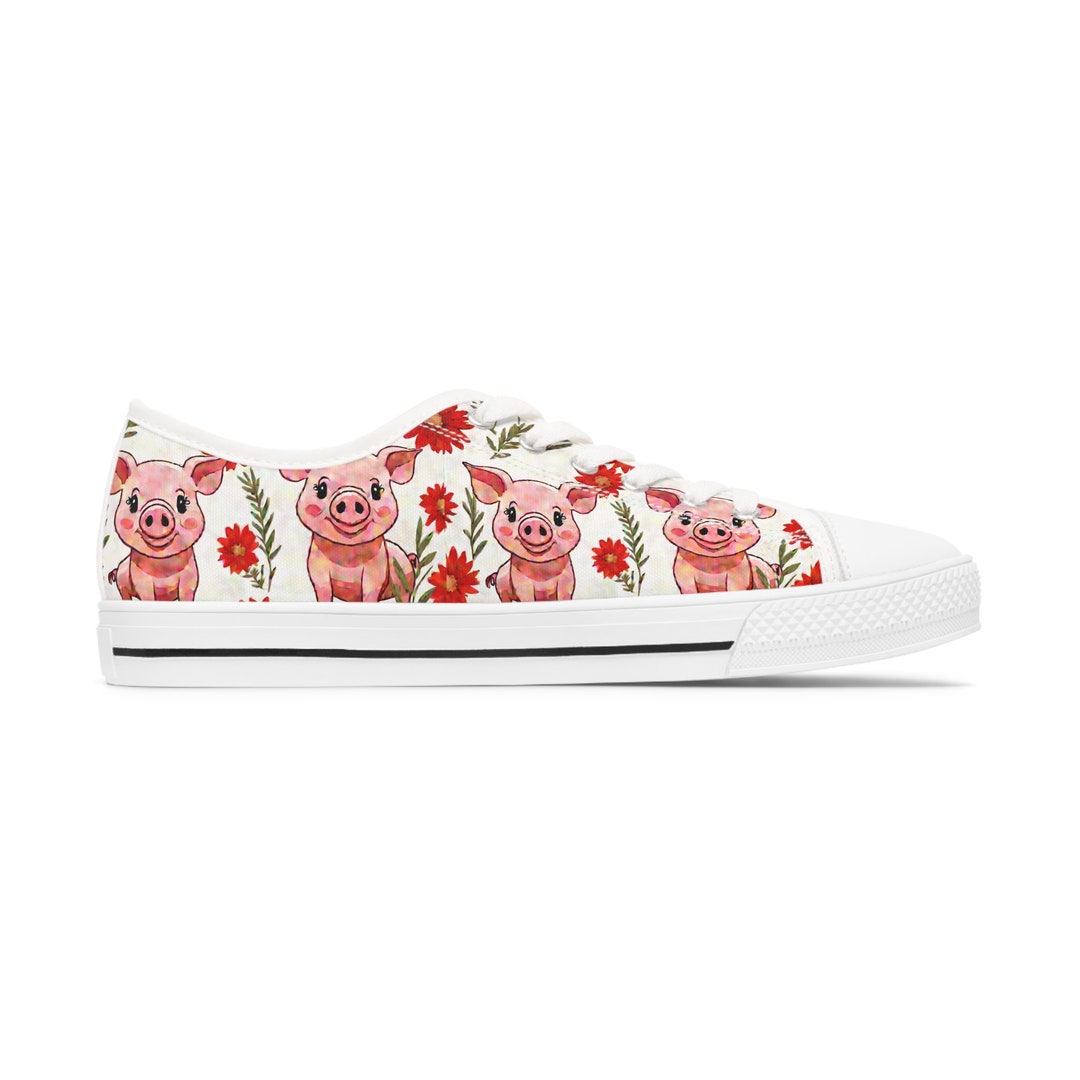Red Piggy Women's Low Top Sneakers, Pig Print Sneakers, Pig Footwear ...