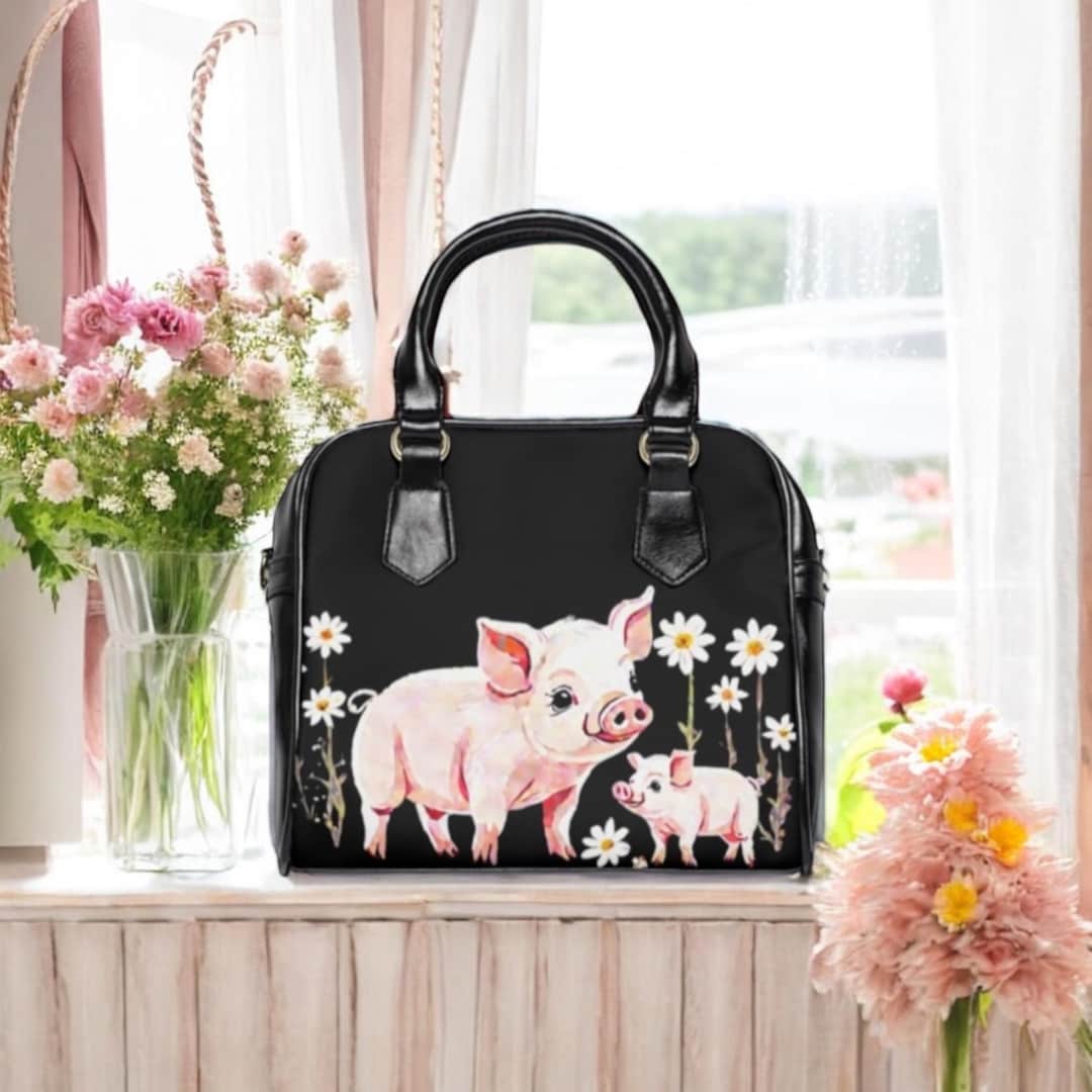 Shoulder Handbag, Piggy Artwork Purse, Pig Lover Small Bag, Vegan ...