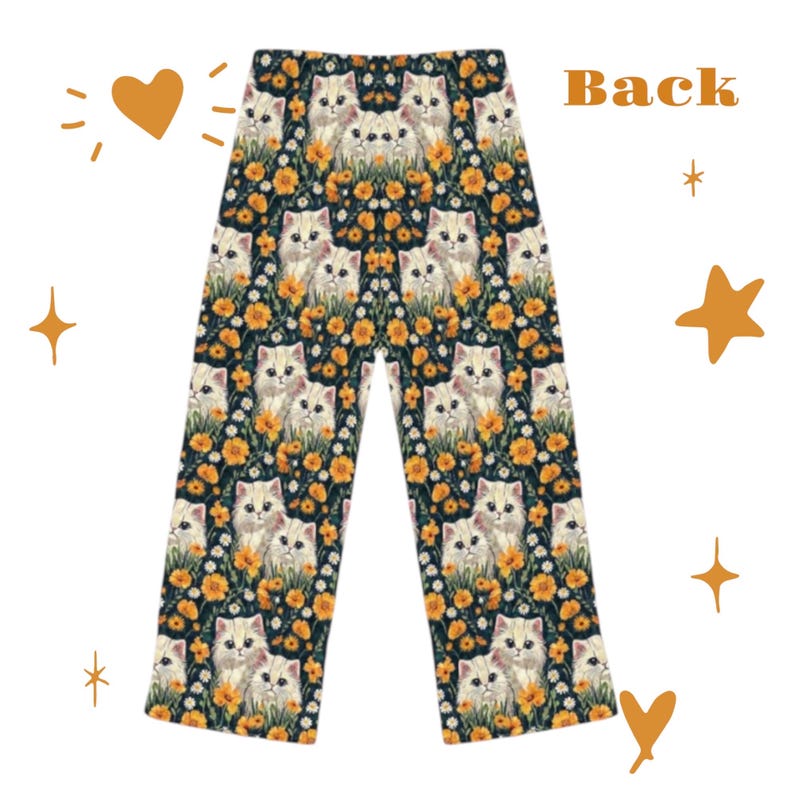 Persian Cat Pajama Pants for Women With Floral Print, Cute Cottagecore ...