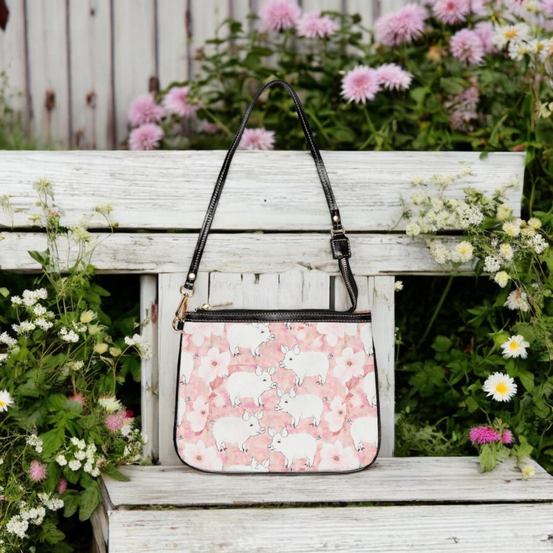 Pastel Pretty Pink Artistic Pig Design, Custom Design Small Shoulder ...