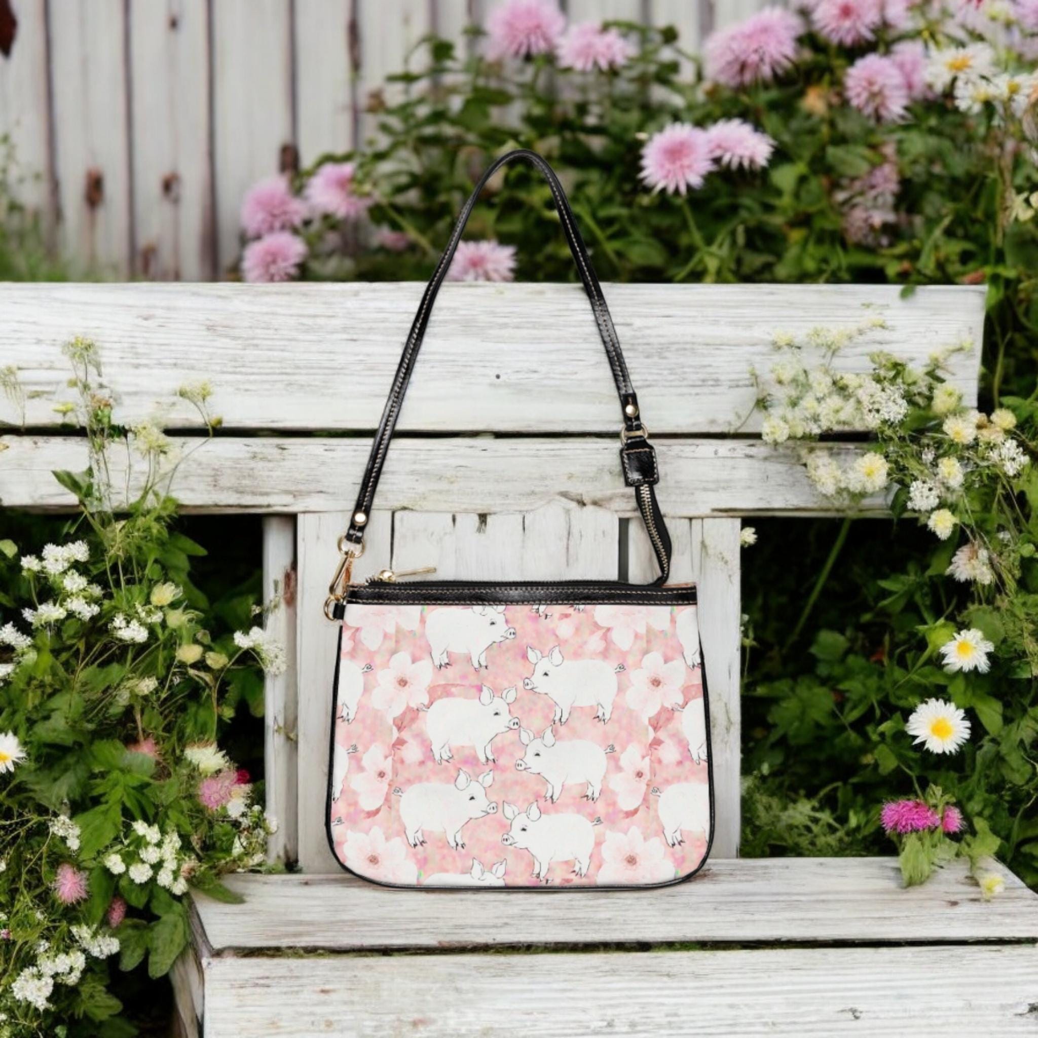 Pastel Pretty Pink Artistic Pig Design, Custom Design Small Shoulder ...