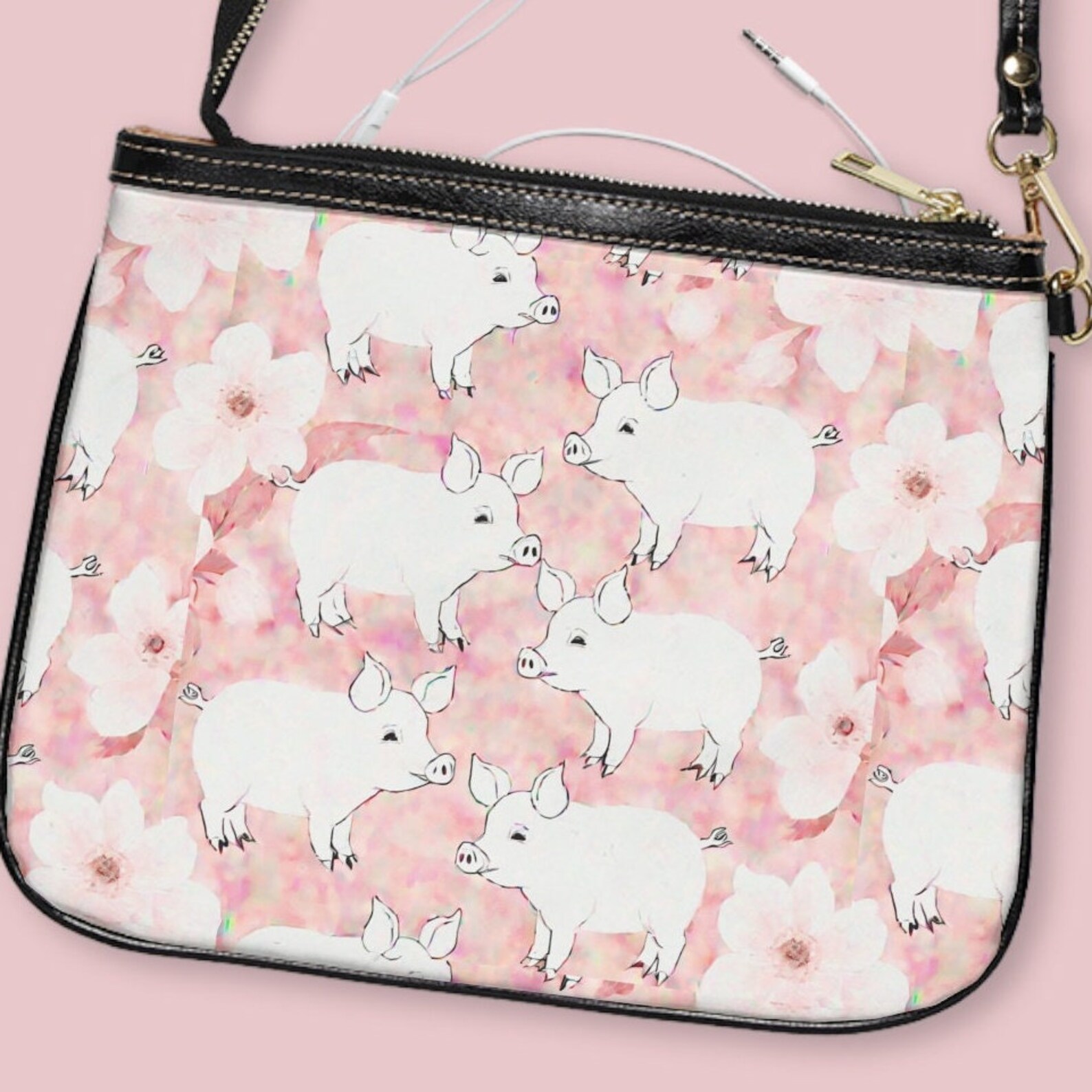 Pastel Pretty Pink Artistic Pig Design, Custom Design Small Shoulder ...