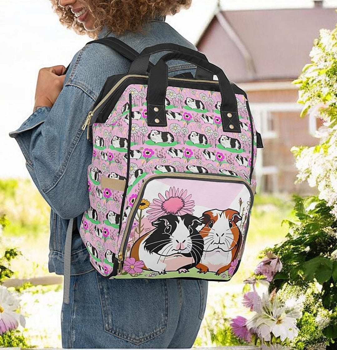 Pastel Pink Guinea Pig Diaper Backpack, Pink Cavy Daypack, Cute Rodent ...