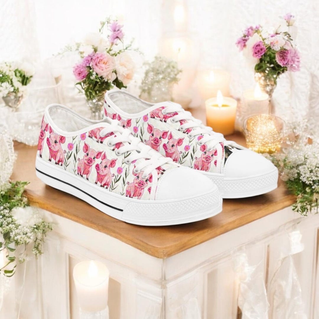 Canvas Sneakers Pink Pig Print Casual Womens Shoes Cute Animal Farmcore ...