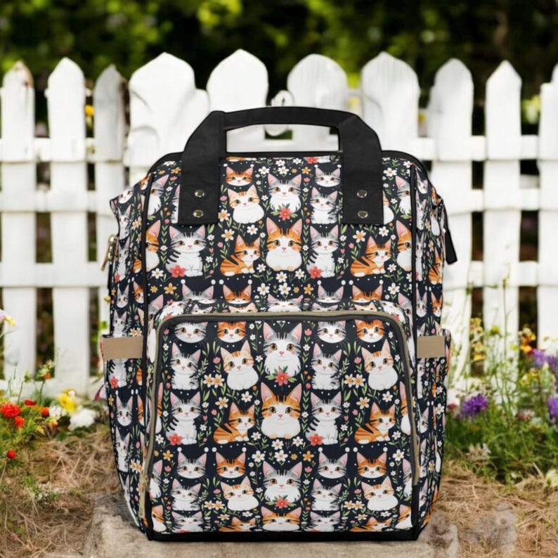 Tabby Cat Backpack – Cute Floral Kitten Face School Bag, Cat Face ...