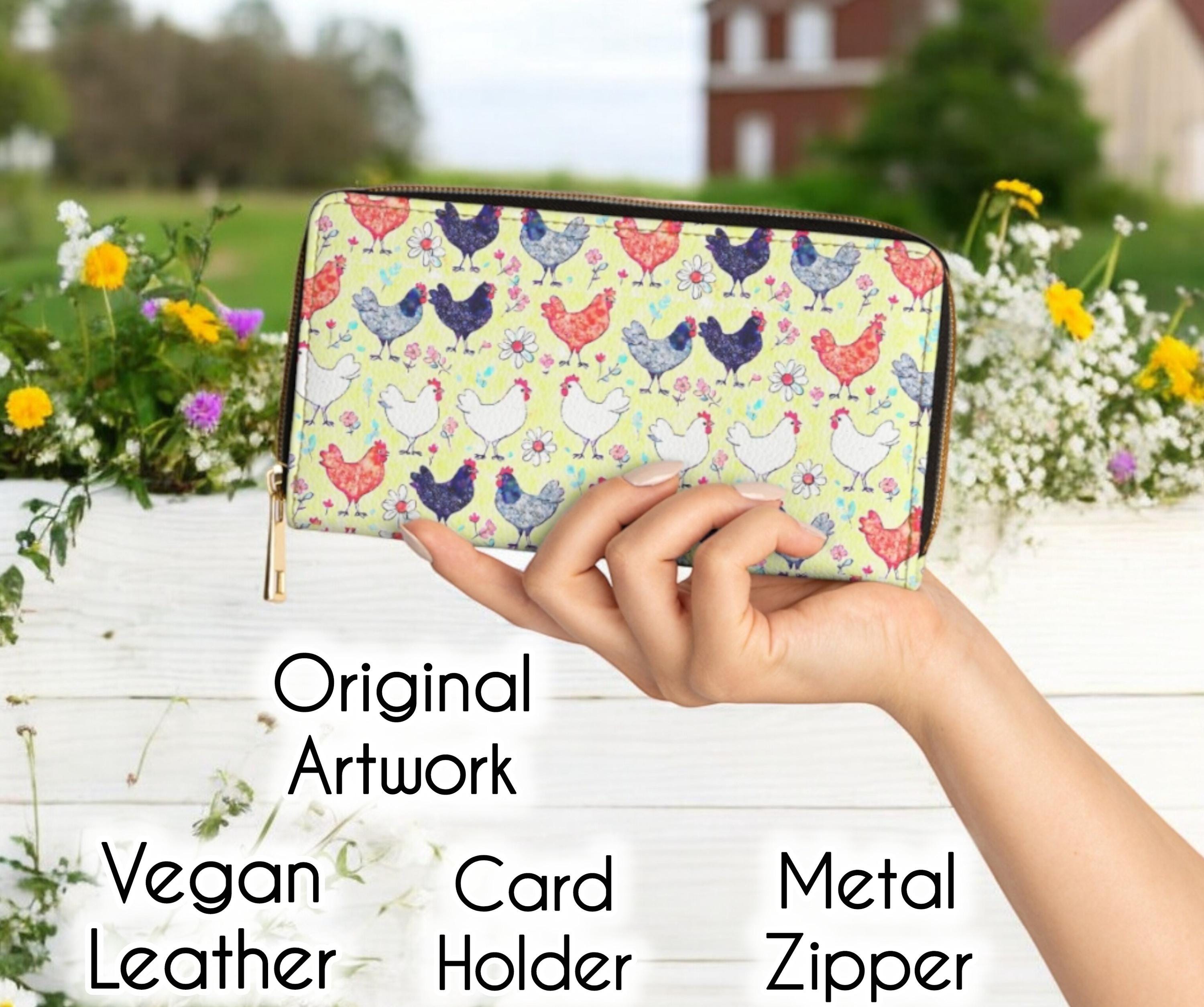 Classic Chicken Artistic Design Women's Vegan Leather Creulty Free Long ...