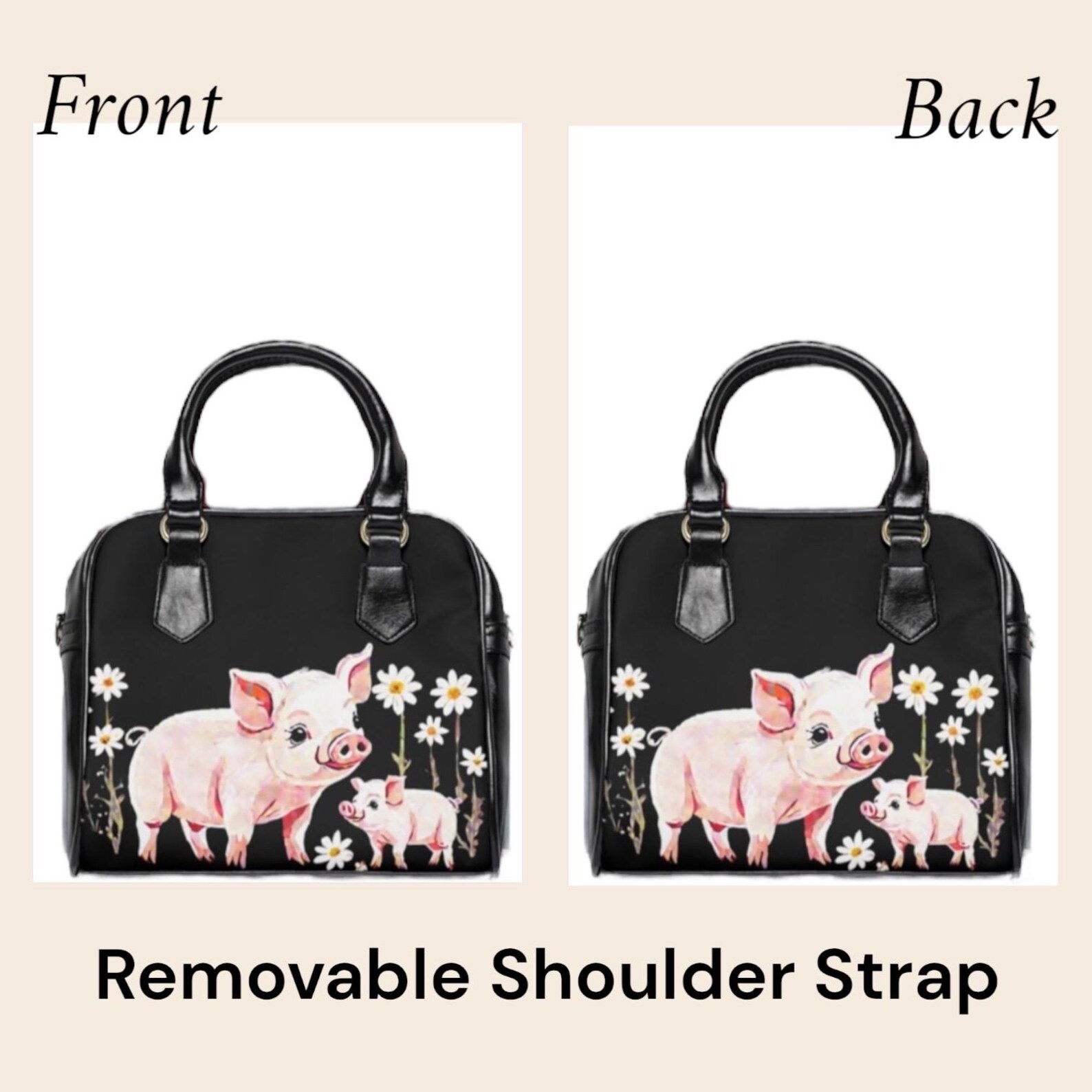 Shoulder Handbag, Piggy Artwork Purse, Pig Lover Small Bag, Vegan ...