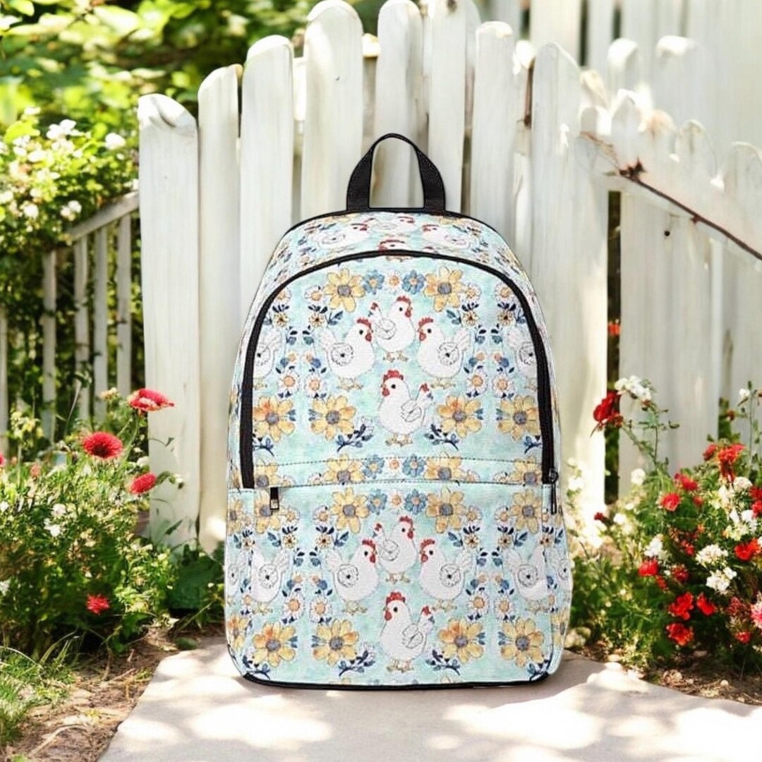 Floral Chicken Backpack for Girls - Pastel Blue Farmcore School Bag ...
