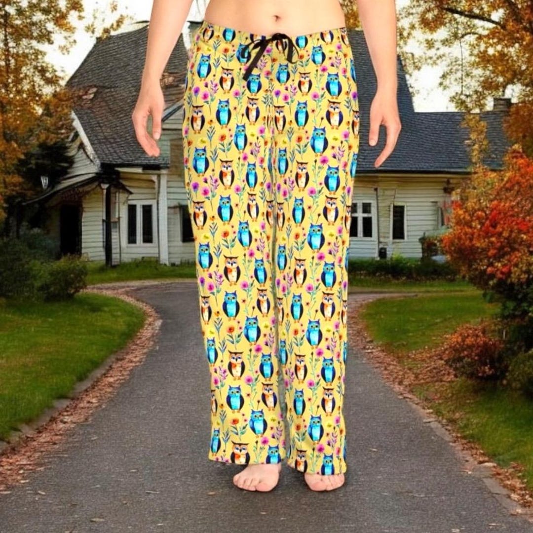 Colorful Owl Pajama Pants for Women, Cute Cottagecore Sleepwear, Floral ...