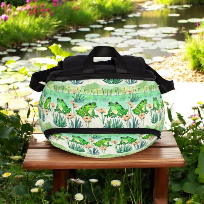 Bullfrog Floral Print Backpack - Green Frog Botanical School Bag ...