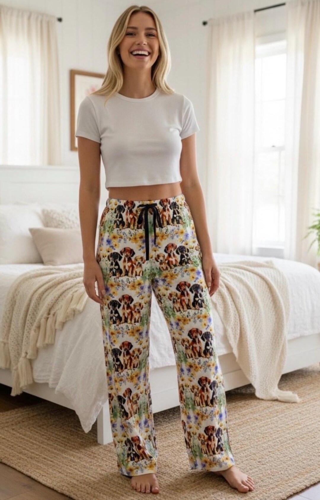 Dachshund Puppy Pajama Pants, Doxie Mom Floral Lounge Pants, Wiener Dog ...