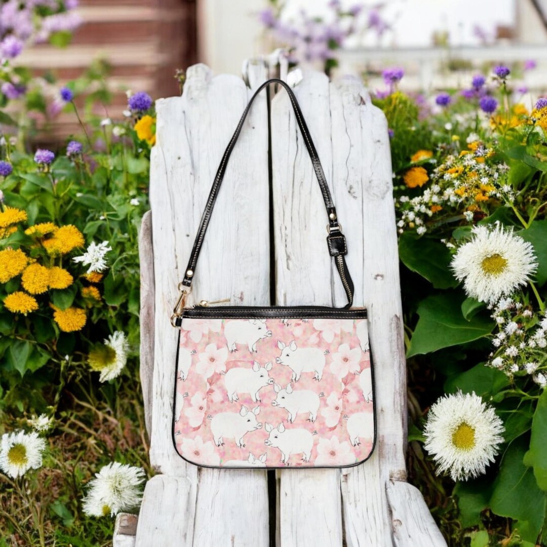 Pastel Pretty Pink Artistic Pig Design, Custom Design Small Shoulder ...