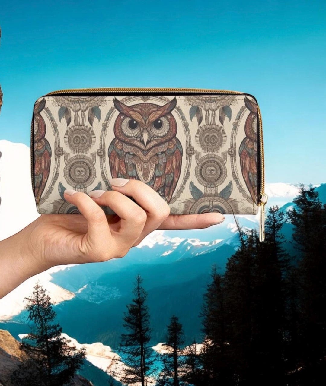 Boho Owl Zipper Wallet – Mystical Woodland Animal Print Clutch ...