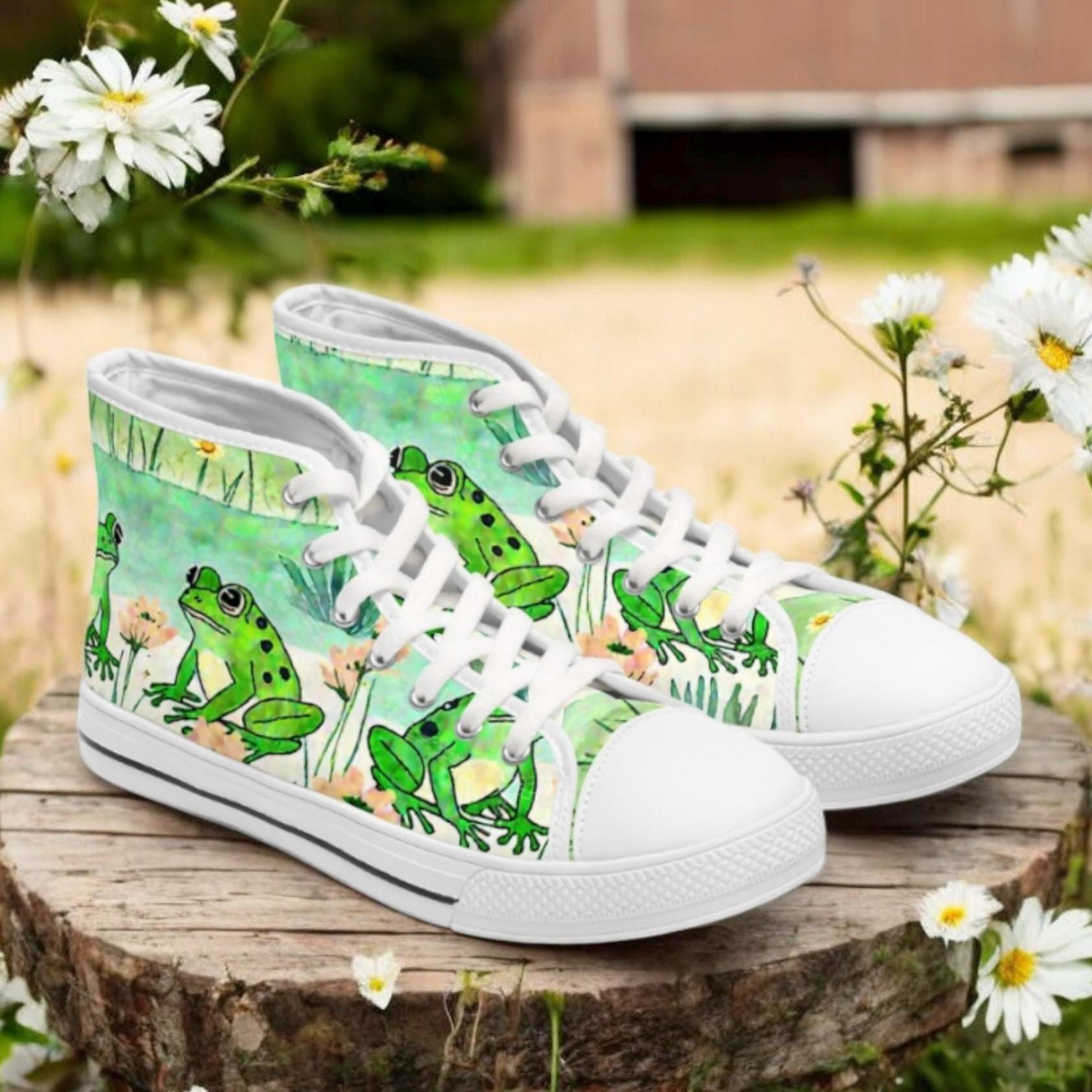 Frog Women's Sneakers, Bullfrog Artwork Design, Cute High Top Shoes ...