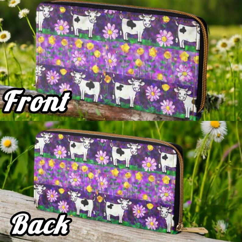 Purple Cows Custom Artistic Design Womens PU Leather Creulty Free Long ...