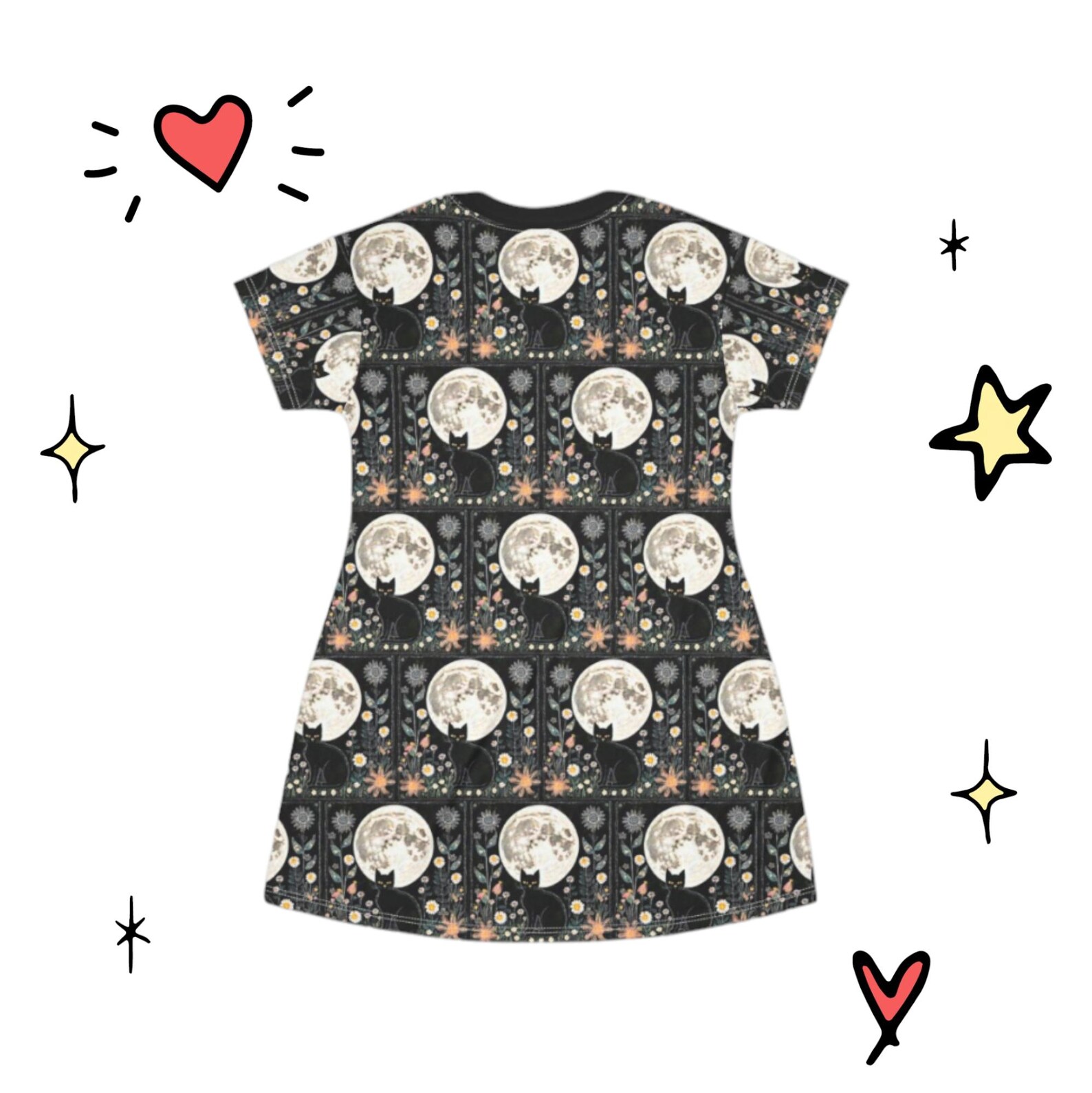 Boho Black Cat Moon Artistic Design Women's Versatile Custom Design ...