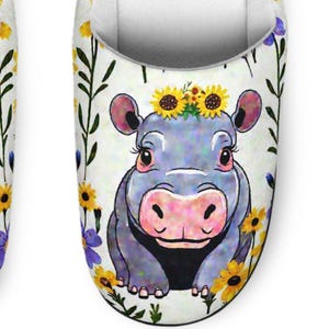 Pretty Hippo Origional Artist Design Women's Comfy Cute Indoor Artful ...