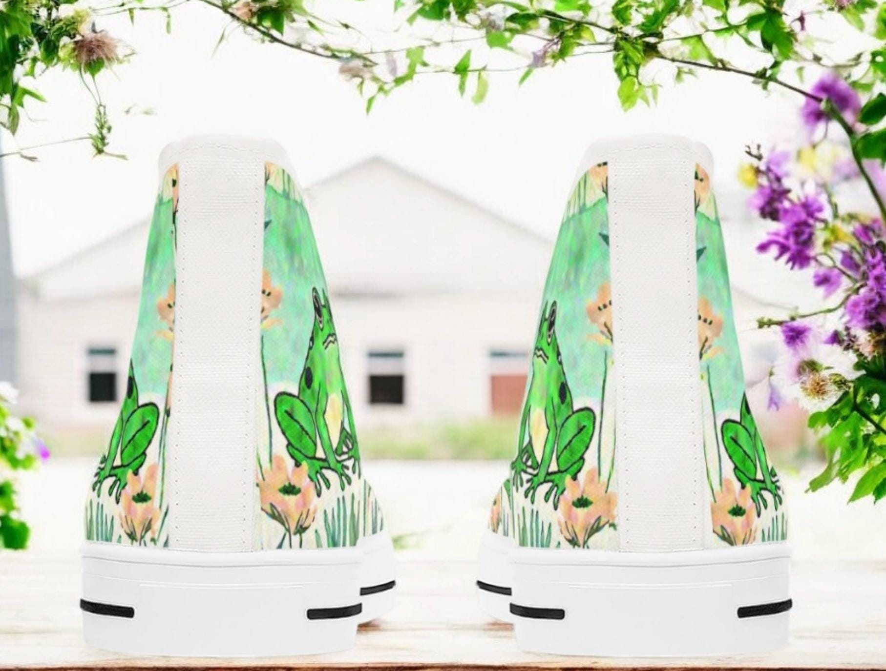 Frog Women's Sneakers, Bullfrog Artwork Design, Cute High Top Shoes ...