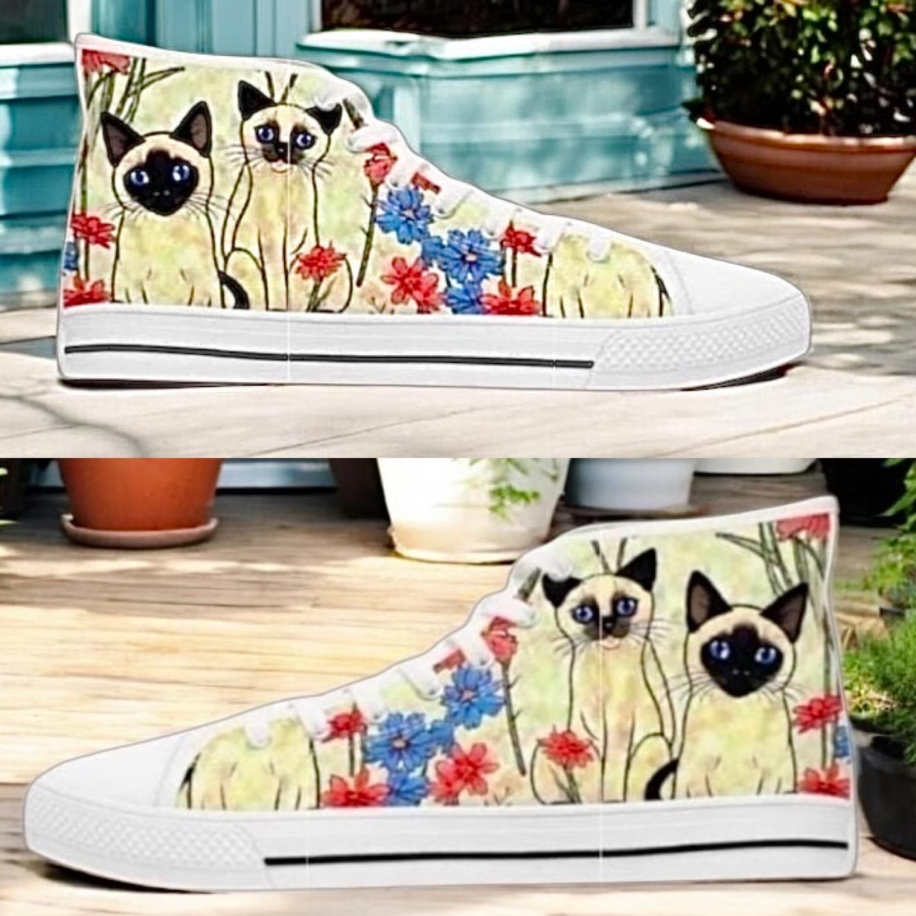 Siamese Cat Artistic Cat Design, Womens Custom High Top Converse Style ...