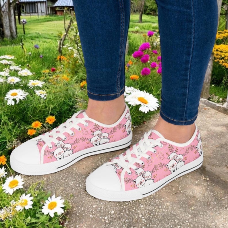 Piglet Sneakers, Pink Cottagecore Shoes, Kawaii Farm Animal Print, Cute ...