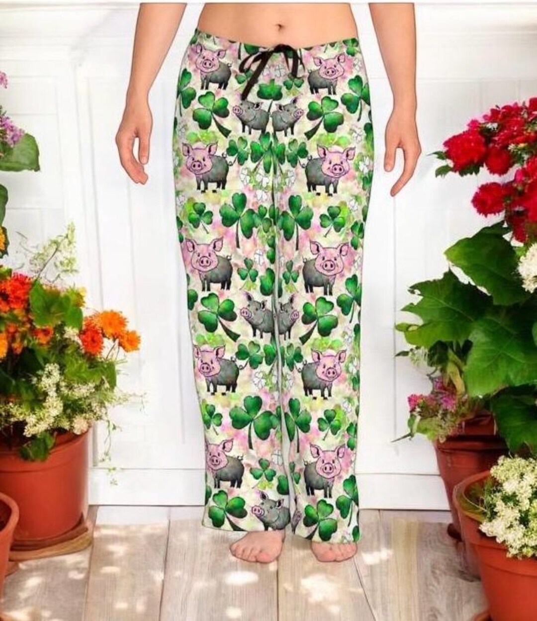 Shamrock Pig Women's Pajama Pants, St Patrick's Day Lounge Sleepwear ...