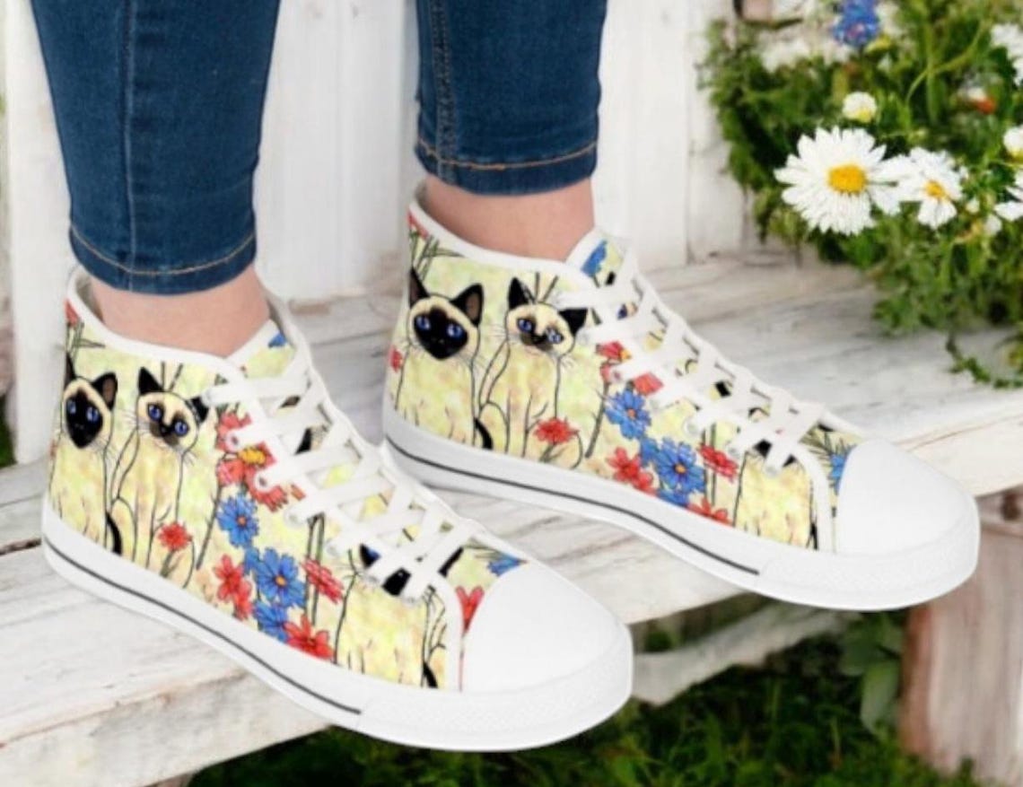 Siamese Cat Artistic Cat Design, Womens Custom High Top Converse Style ...