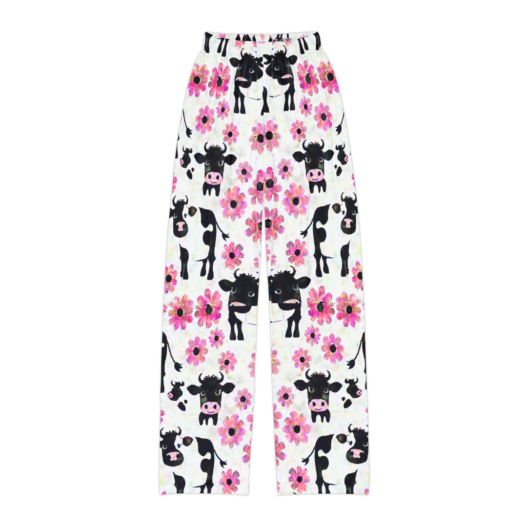 Pink Cow Love Kids Pajama Pants, Family Matching Cow Pajama Pants, Kids ...