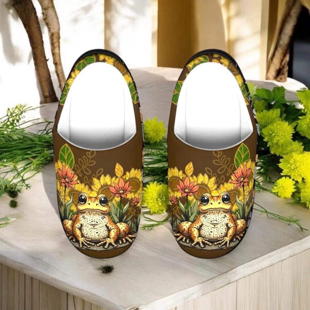 Frog Slippers for Women With Sunflower Floral Print, Cute Cottagecore ...