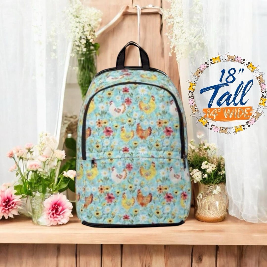 Pastel Floral Chicken Backpack - Cottagecore Whimsical Farmcore Bookbag ...