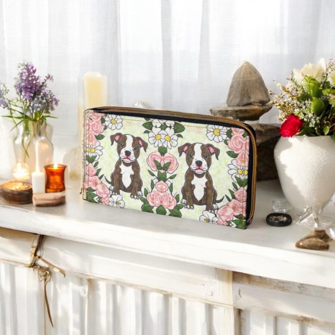 Pitbull Wallet for Women With Staffordshire Terrier Dog Floral Artwork ...