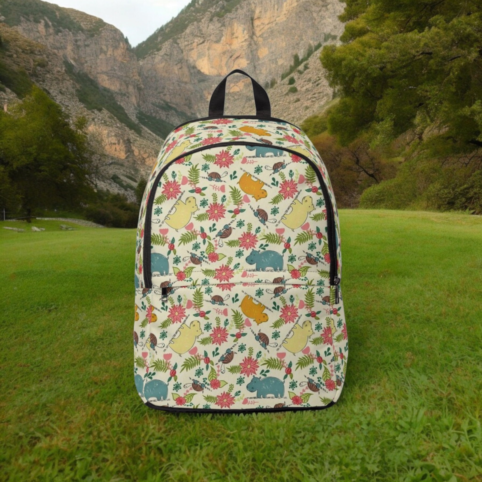 Cute Hippo & Turtle Artistic Design Custom Nylon Artful Backpacks ...