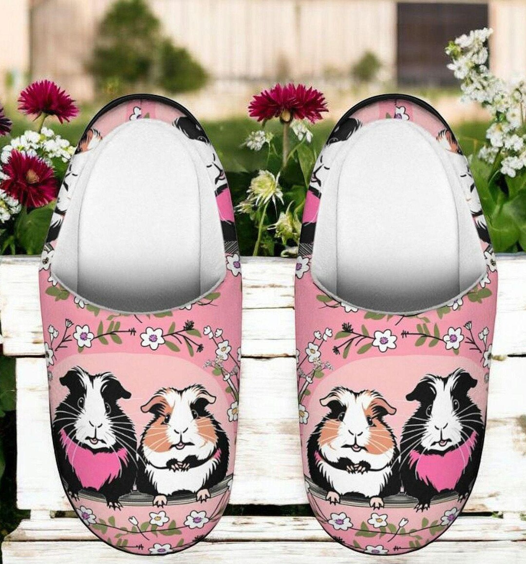 Women's Indoor Slippers - Pastel Pink Guinea Pig Design, Cute Soft ...