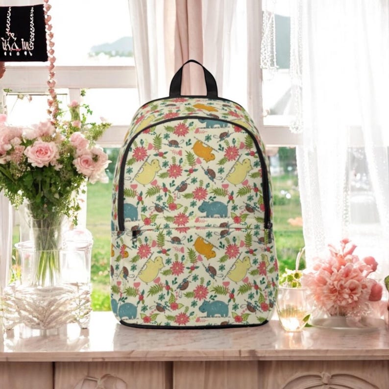 Pastel Hippo Turtle Backpack Cute Animal Print Bag Colorful Cartoon ...