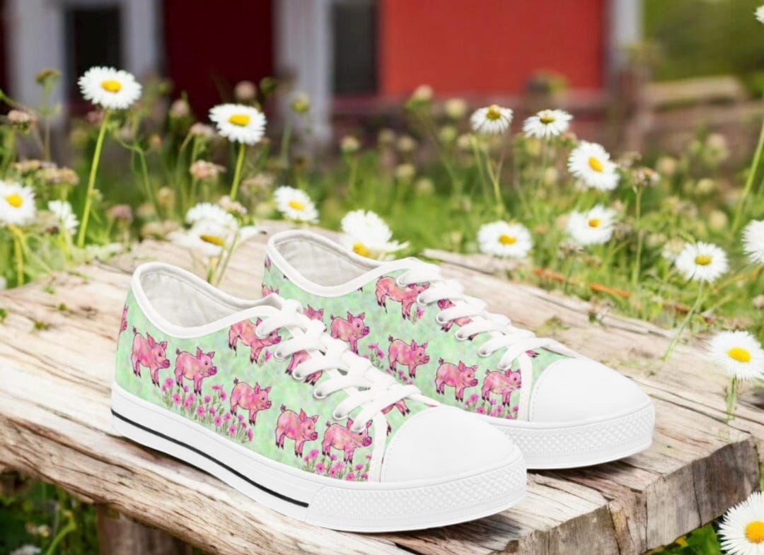 Pastel Little Pig Design Womens Casual Laced Low Top Sneakers, Cute Pig ...