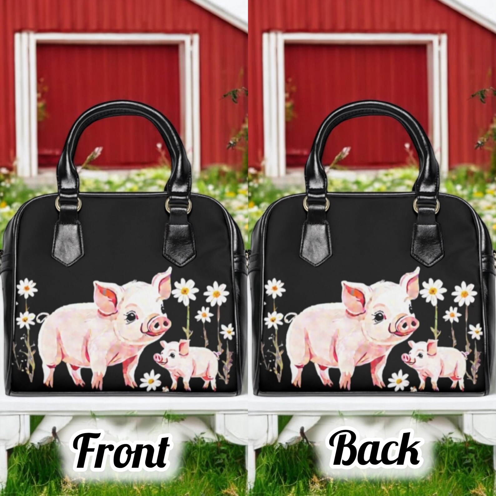Shoulder Handbag, Piggy Artwork Purse, Pig Lover Small Bag, Vegan ...