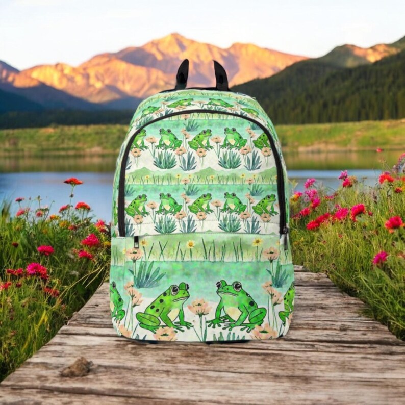 Bullfrog Floral Print Backpack - Green Frog Botanical School Bag ...