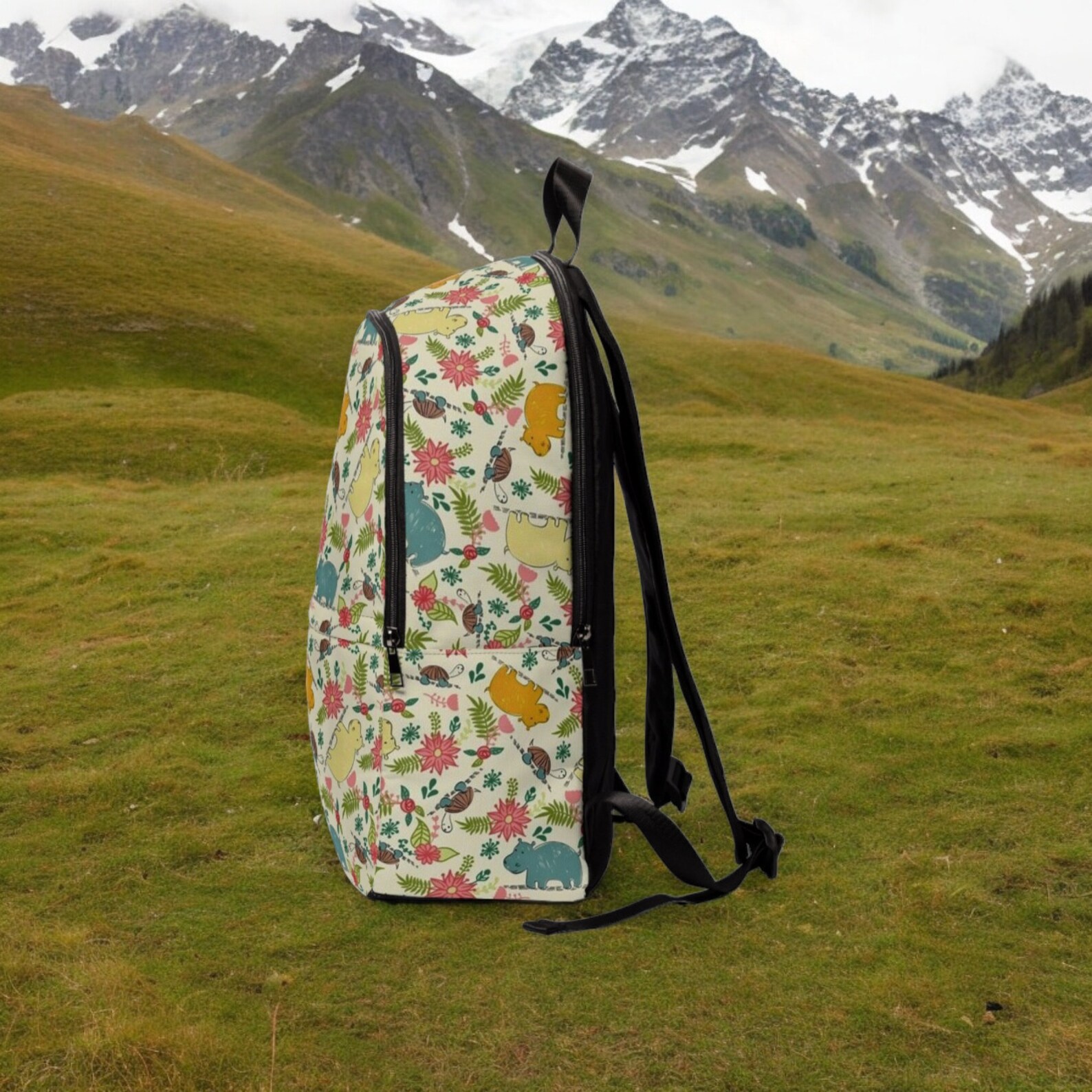 Cute Hippo & Turtle Artistic Design Custom Nylon Artful Backpacks ...