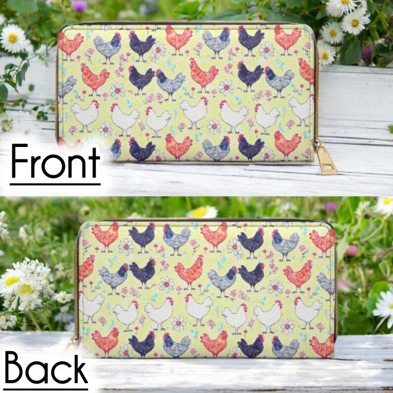 Classic Chicken Artistic Design Women's Vegan Leather Creulty Free Long ...